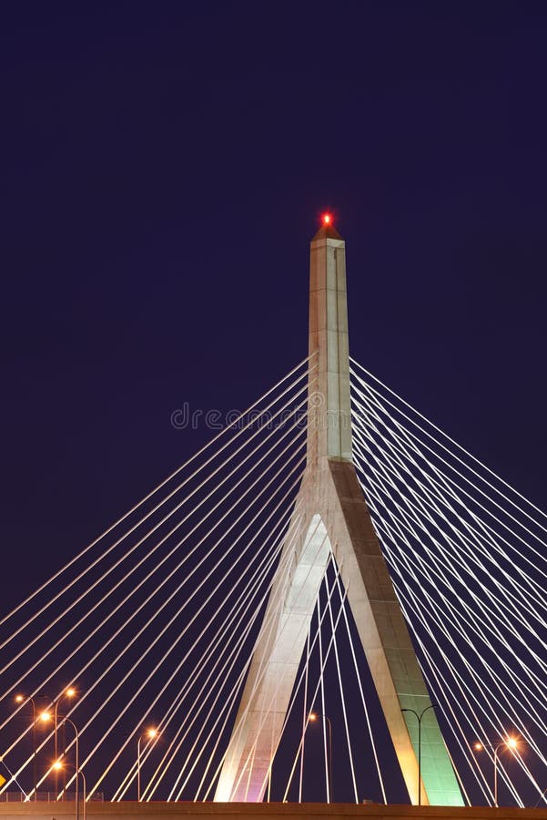 Leonard P. Zakim Bunker Hill Bridge at Night Stock Image - Image of ...