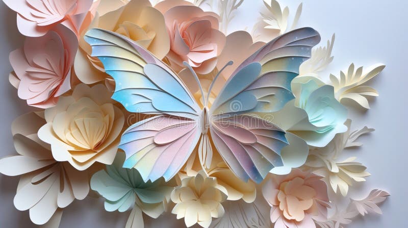 Artistic 3D Paper Butterfly Design with Soft Floral Background Stock ...