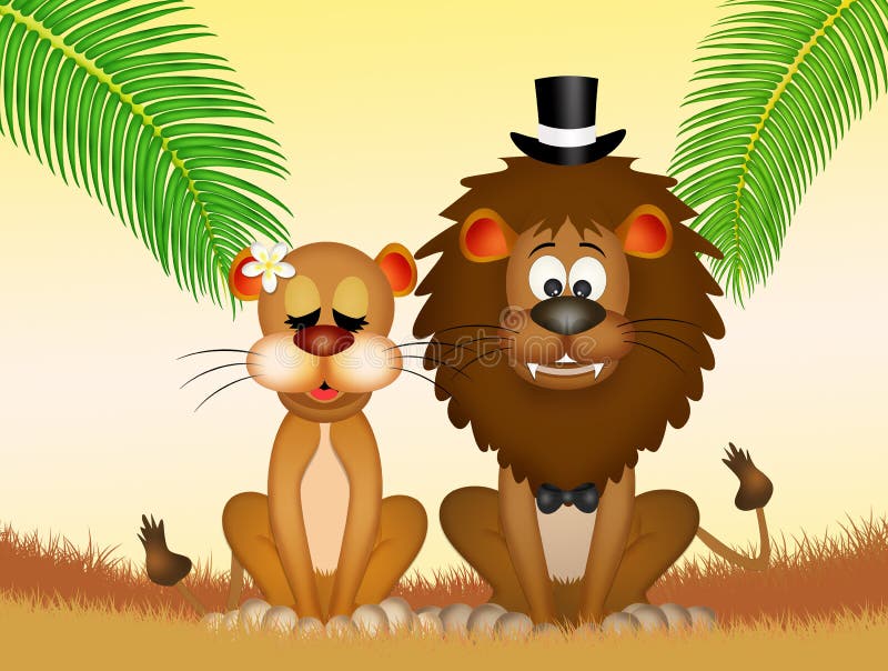Leones novia y novio stock de ilustración. Ilustración de animal - 92870852