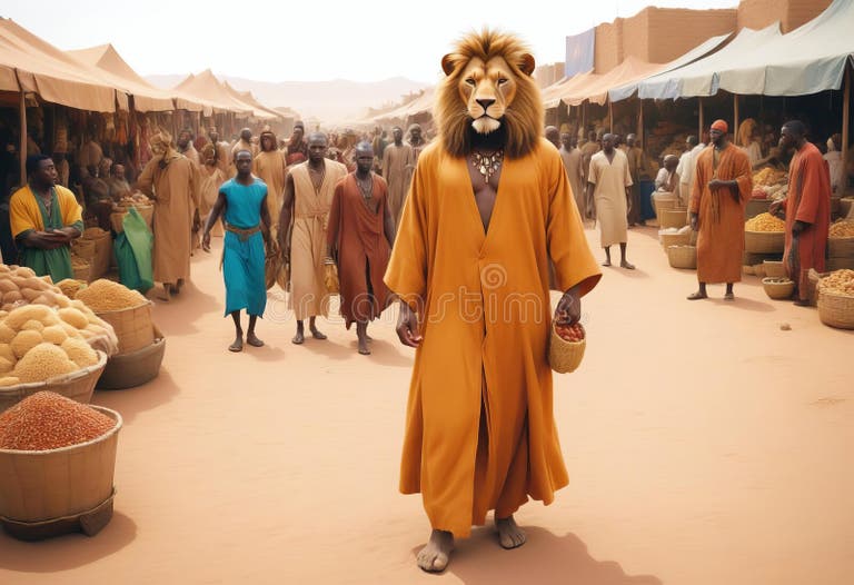 Leonin Dnd Lion Man in a Desert Stock Illustration - Illustration of ...