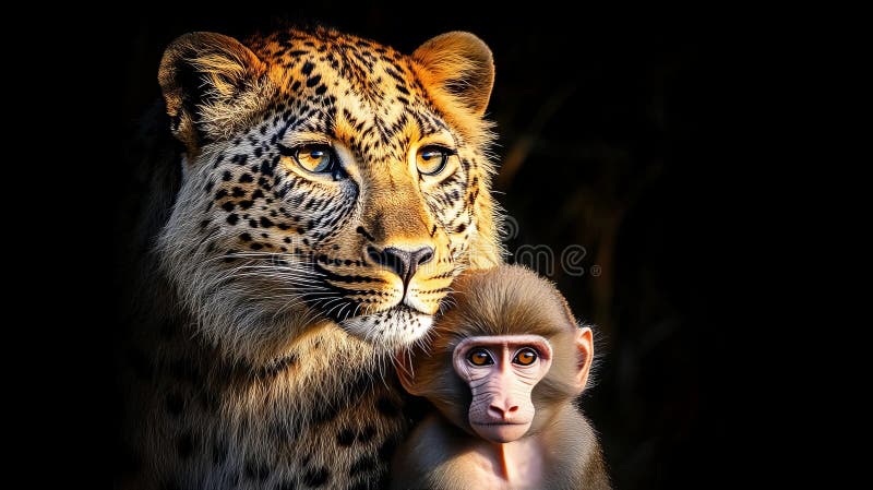 Leopard and Baboon a Captivating Study in Contrast, Wildlife Portrait ...