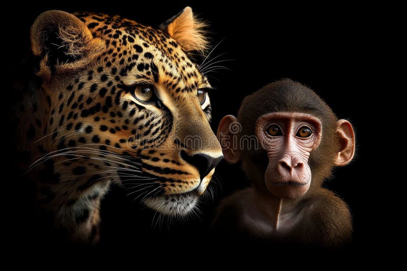 Leopard and Baboon Faces of Power and Innocence. Dramatic Studio ...