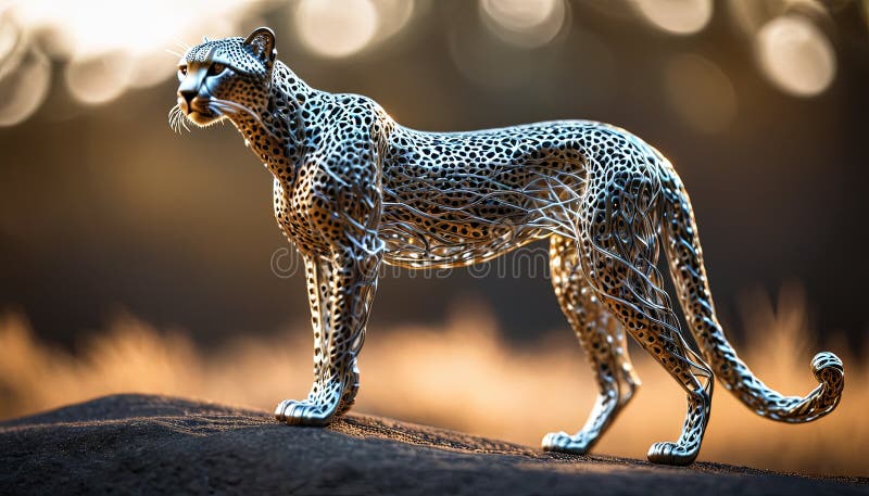 Leopard Bent Wire Figure on Blurred Backdrop, Abstract Wire Animal ...