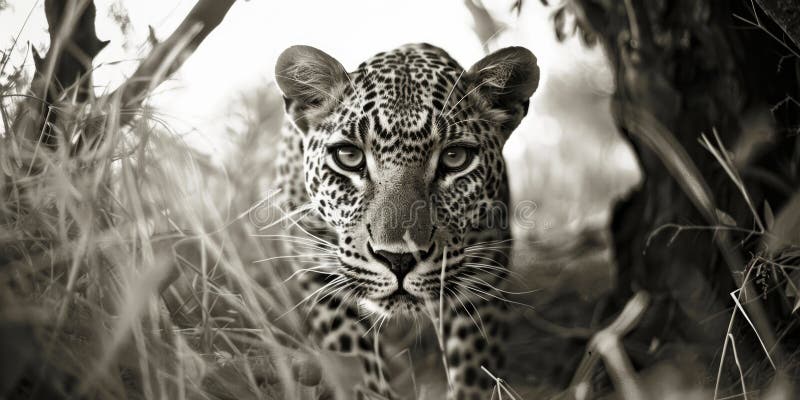 Leopard in black and white stock photo. Image of feline - 374883804