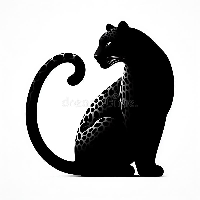 Leopard Black and White Silhouette Art Illustration Stock Vector ...
