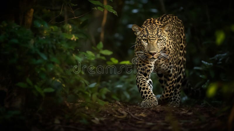 Leopard Blends into the Dense Jungle Stock Illustration - Illustration ...