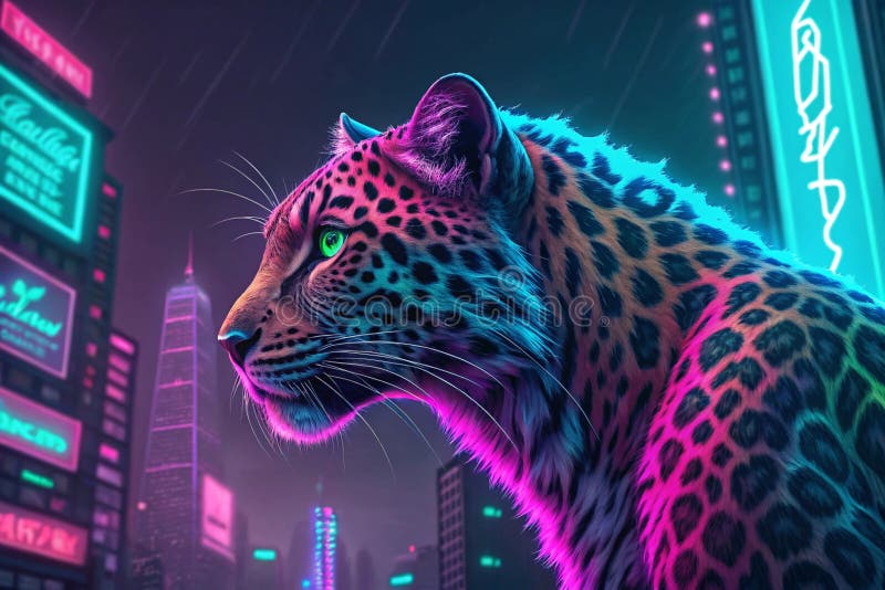 Leopard with Bright Neon Colors in Cyberpunk Style - Generated by Ai ...
