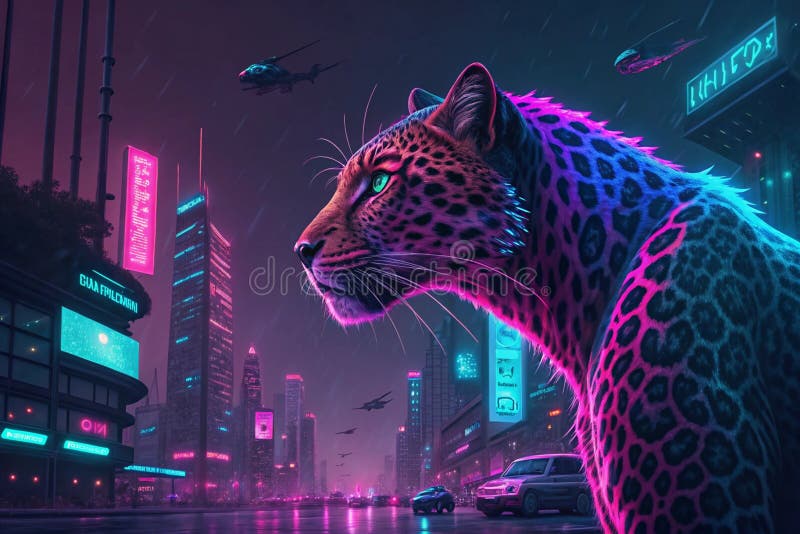 Leopard with Bright Neon Colors in Cyberpunk Style - Generated by Ai ...