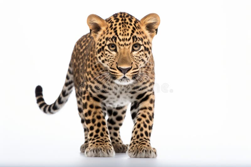 A Leopard Captured in a Stunning Pose Against a Plain White Background ...