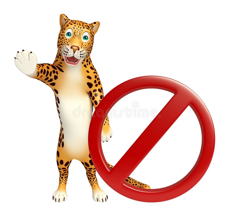 Leopard Cartoon Character with Stop Sign Stock Illustration ...