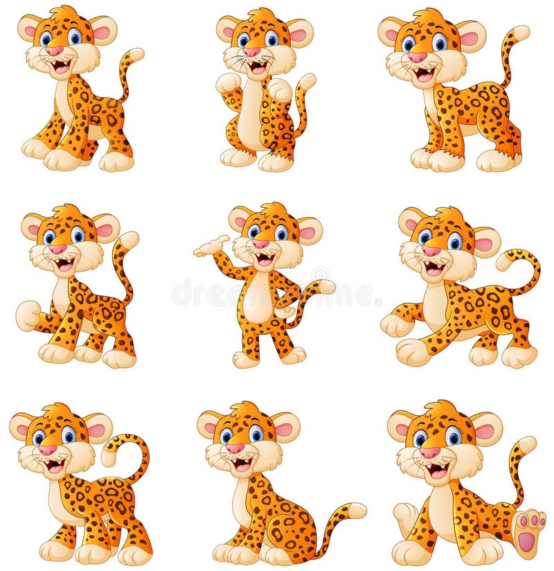Leopard Cartoon Set Collection Stock Vector - Illustration of isolated ...
