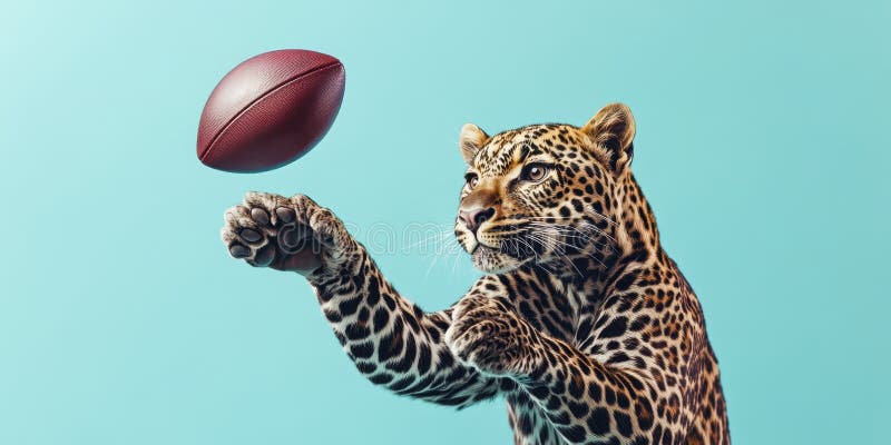 Leopard Catching Football in Dynamic Action Pose Stock Illustration ...
