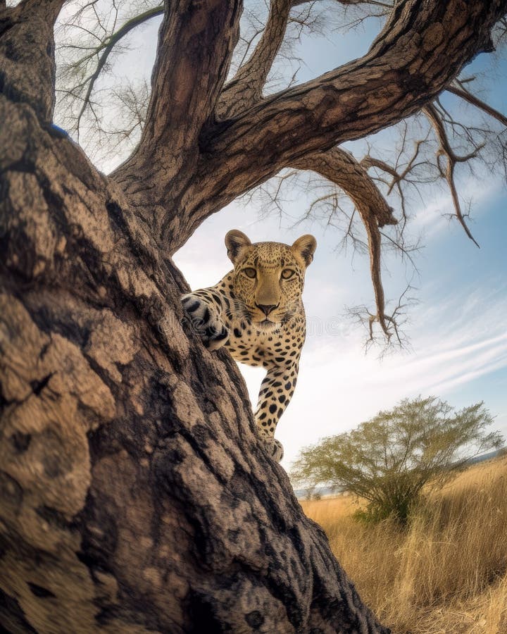 Leopard Climbing Over the Top of a Tree Generative AI Stock Photo ...