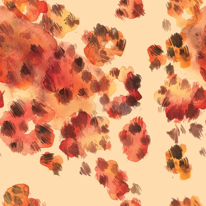 Leopard Coloured Skin Seamless Pattern. Watercolor Hand Drawn ...