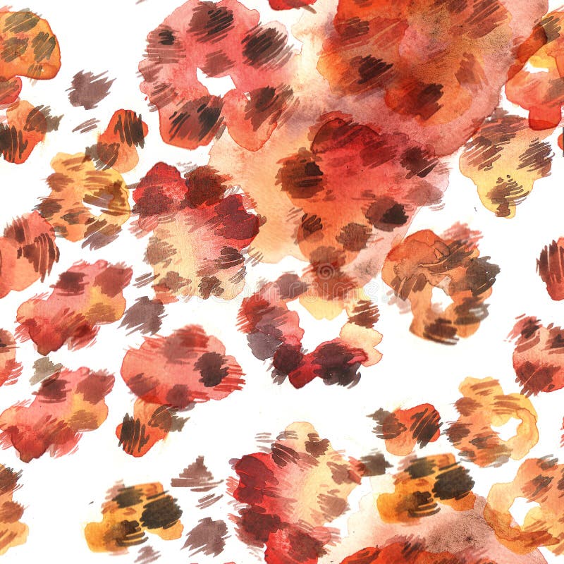 Leopard Coloured Skin Seamless Pattern. Watercolor Hand Drawn ...