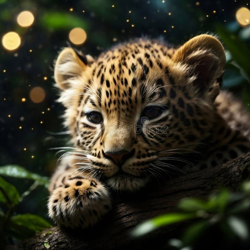 Leopard cub in the jungle stock illustration. Illustration of look ...