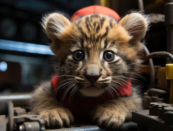 Leopard Cub in Mini Fire Station Equipment Stock Illustration ...