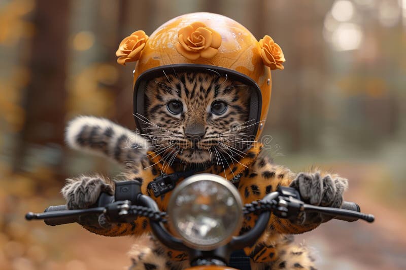 Leopard Cub Riding a Motorcycle Stock Illustration - Illustration of ...