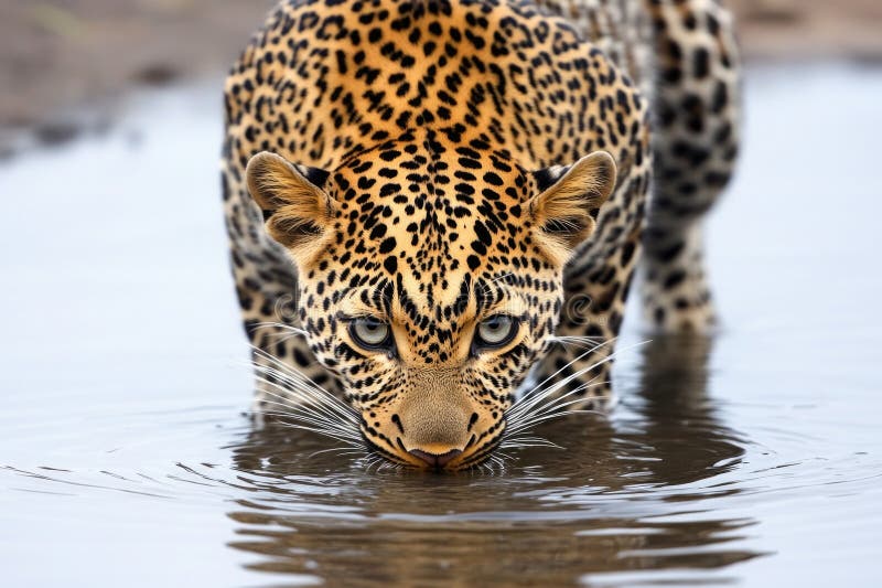 A Leopard Drinking Water from a Pond Stock Image - Image of ...