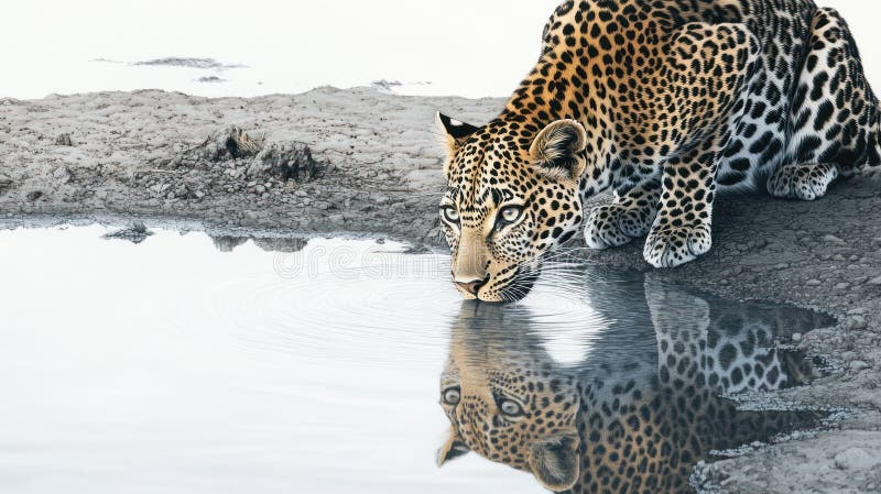 Leopard Drinking from Waterhole: a Realistic Scene of a Leopard ...