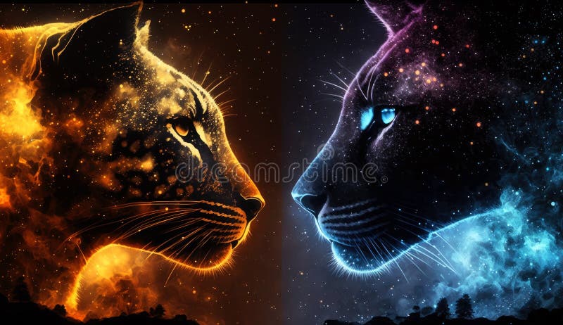 Leopard in Fire Cosmic Space. Gnerative Ai. Stock Illustration ...