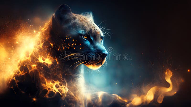 Leopard in Fire Cosmic Space. Gnerative Ai. Stock Illustration ...