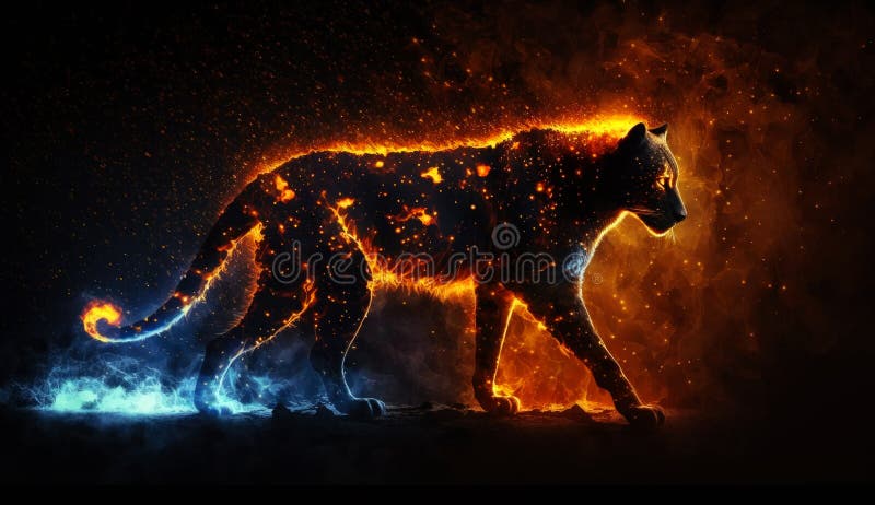 Leopard in Fire Cosmic Space. Gnerative Ai. Stock Illustration ...