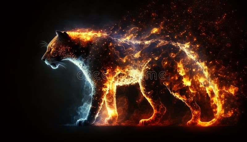 Leopard in Fire Cosmic Space. Gnerative Ai. Stock Illustration ...