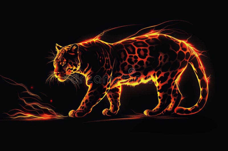 A Tiger with Fire on Its Face, a Magical Creature Made of Fire Stock ...