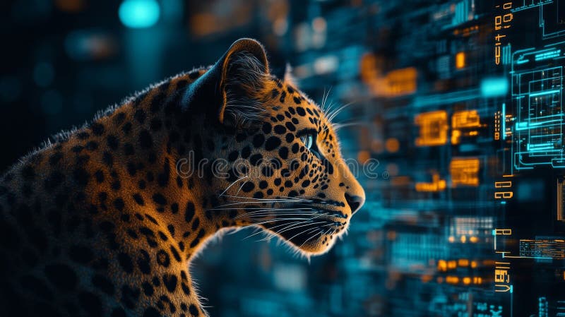 Leopard in a Futuristic Digital Setting Stock Illustration ...
