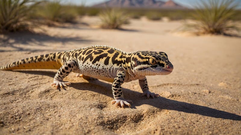 Leopard Gecko Exploring Desert Terrain Under the Sun Stock Illustration ...