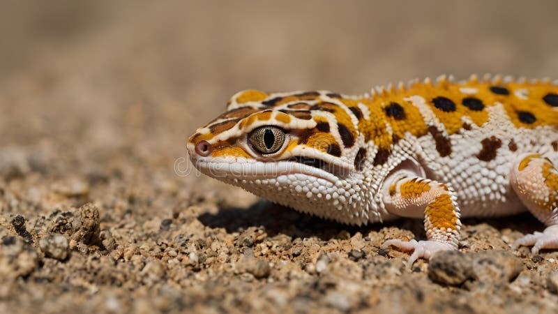 Leopard Gecko Lizard Close Up in Desert Environment Stock Illustration ...