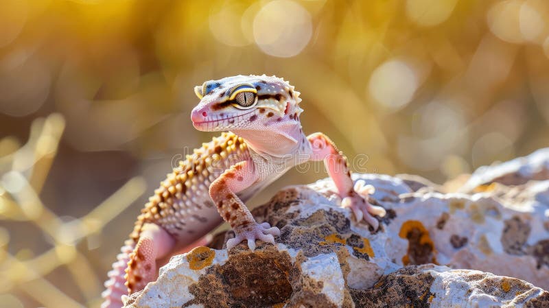 Leopard Gecko on a Rock stock illustration. Illustration of reptile ...