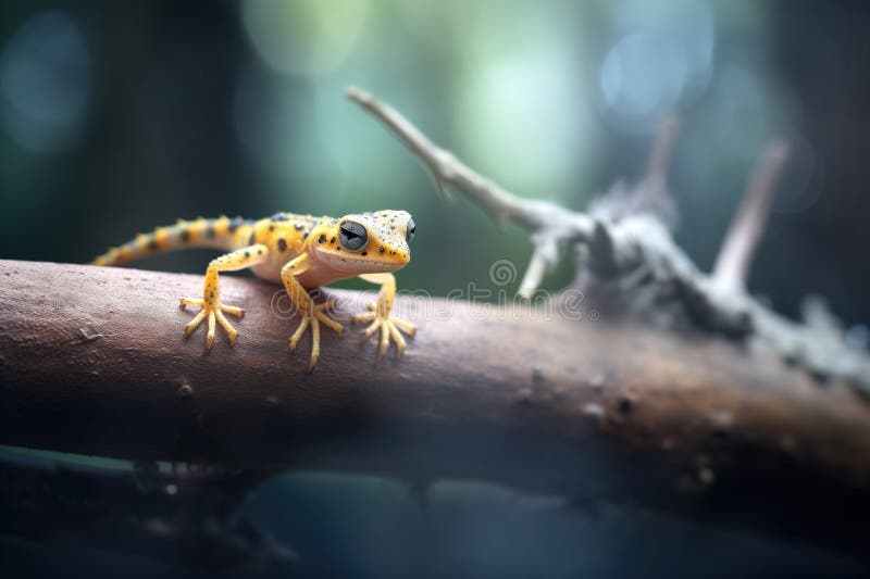 Leopard Gecko Stalking an Insect on a Branch Stock Image - Image of ...