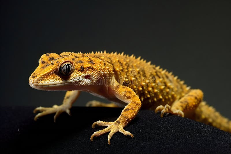 A Leopard Gecko is Standing on a Black Background and Looking at the ...