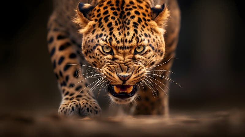 Leopard Grinds Its Teeth, Prepares To Attack Stock Illustration ...
