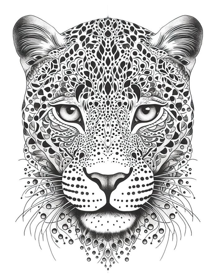 Leopard Head, Black White Outline for Coloring Book Page, Generative AI ...