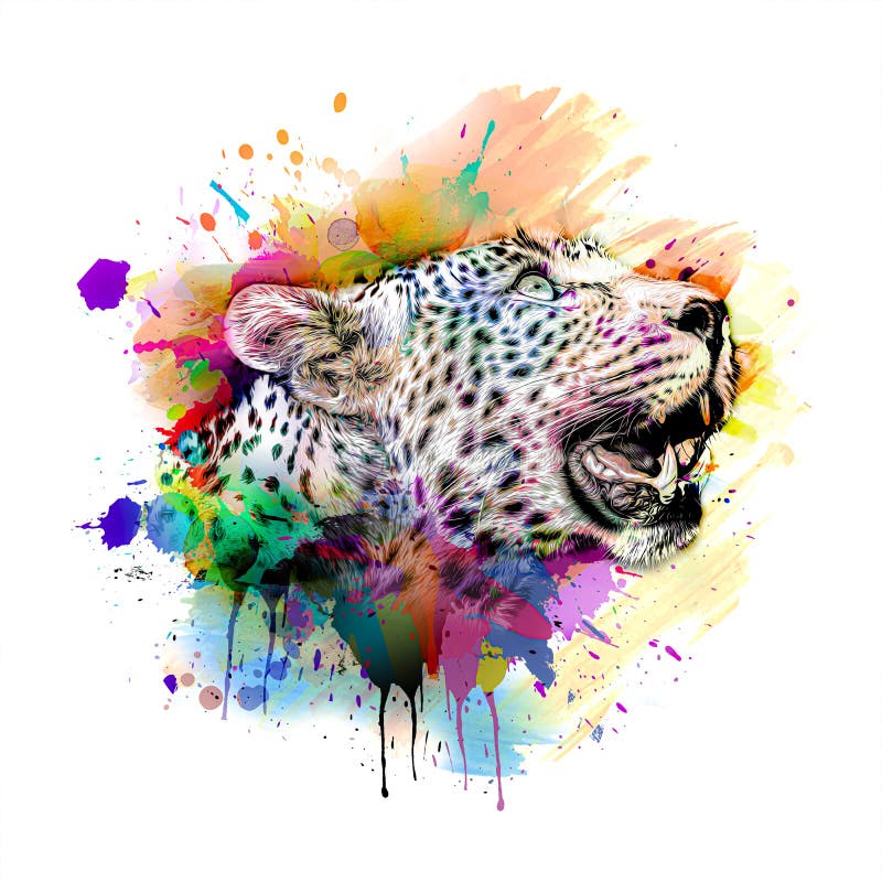 Leopard Head with Creative Abstract Elements on Colorful Background ...