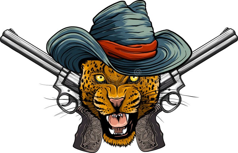 Leopard Head with Guns Logo Mascot Design Stock Vector - Illustration ...