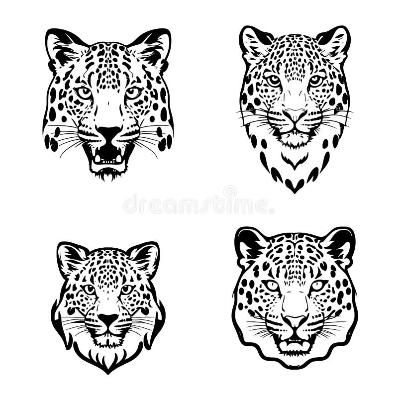 Leopard Head Logo Vector Stencil Set Stock Illustration - Illustration ...