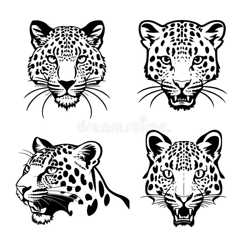 Leopard Head Logo Vector Stencil Set Stock Illustration - Illustration ...