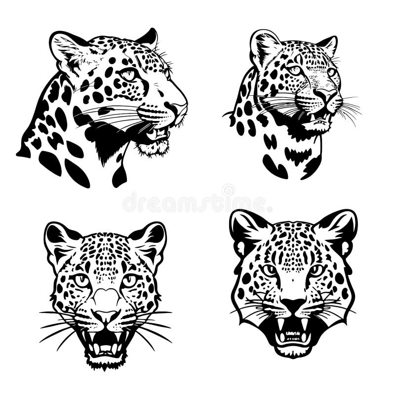 Leopard Head Logo Vector Stencil Set Stock Illustration - Illustration ...