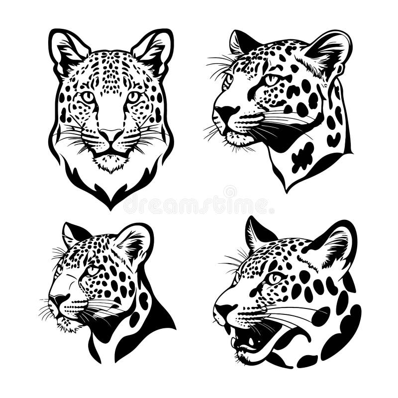Leopard Head Logo Vector Stencil Set Stock Illustration - Illustration ...