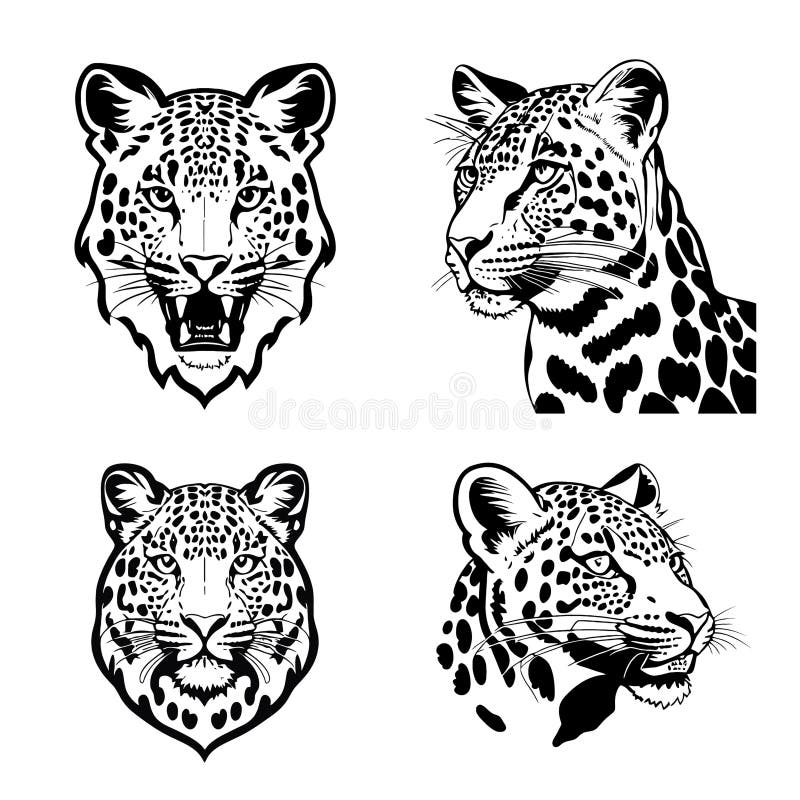 Leopard Head Logo Vector Stencil Set Stock Illustration - Illustration ...