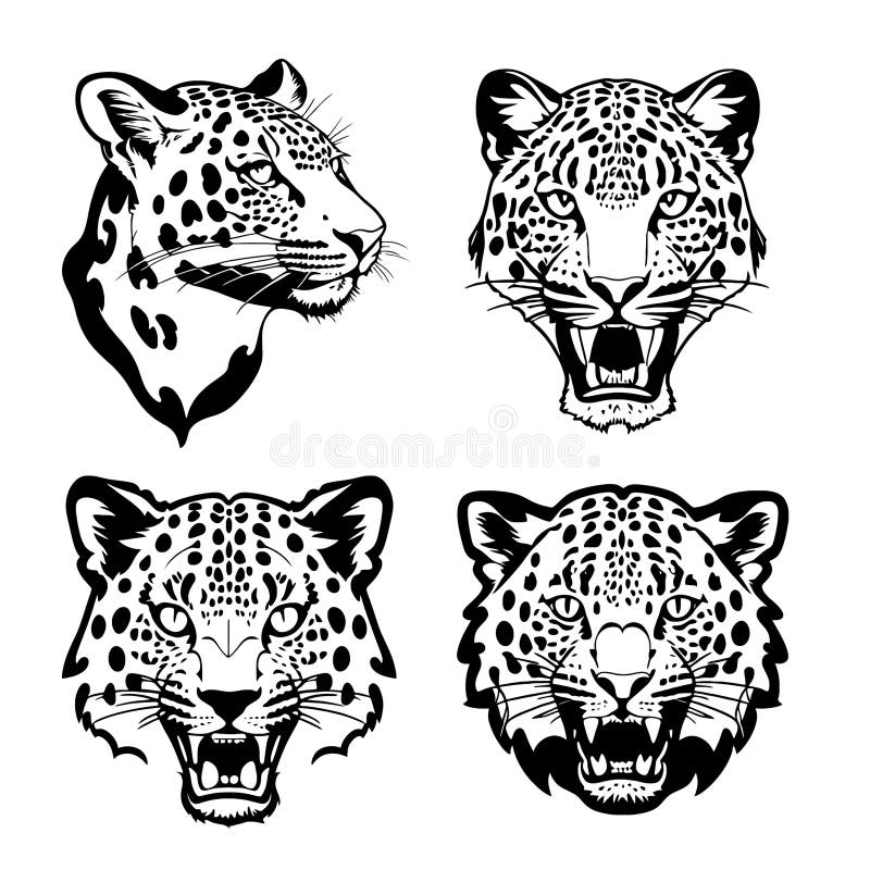 Leopard Head Logo Vector Stencil Set Stock Illustration - Illustration ...