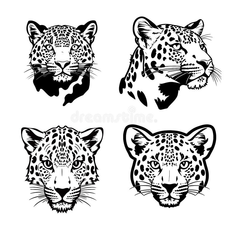 Leopard Head Logo Vector Stencil Set Stock Illustration - Illustration of head, leopard: 282219547