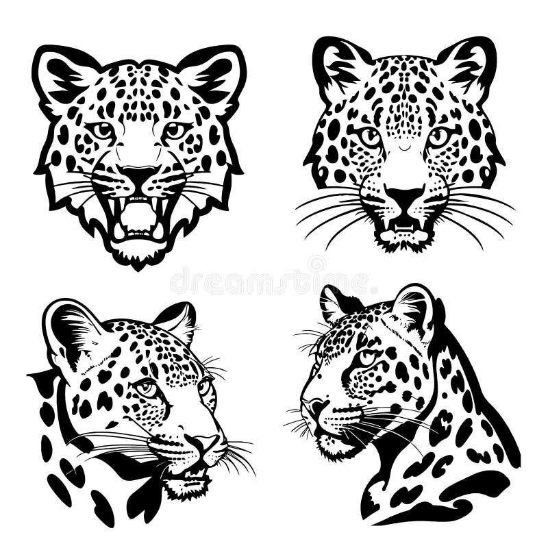 Leopard Head Logo Vector Stencil Set Stock Illustration - Illustration of stencil, wild: 282219653