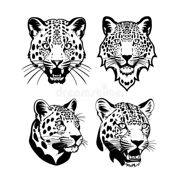 Leopard Head Logo Vector Stencil Set Stock Illustration - Illustration ...