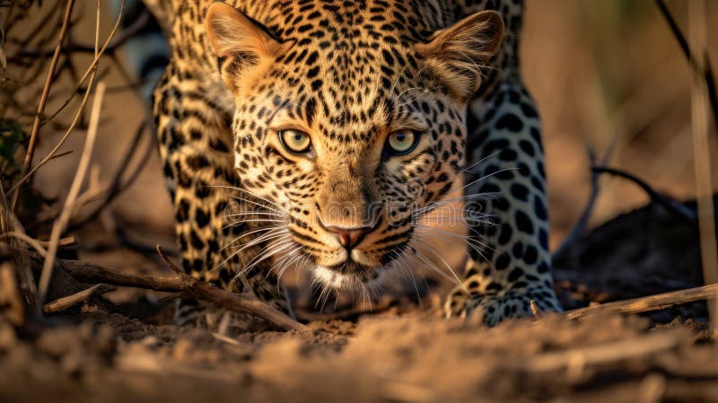 Leopard Hunting Prey Closeup Scene Stock Illustration - Illustration of ...