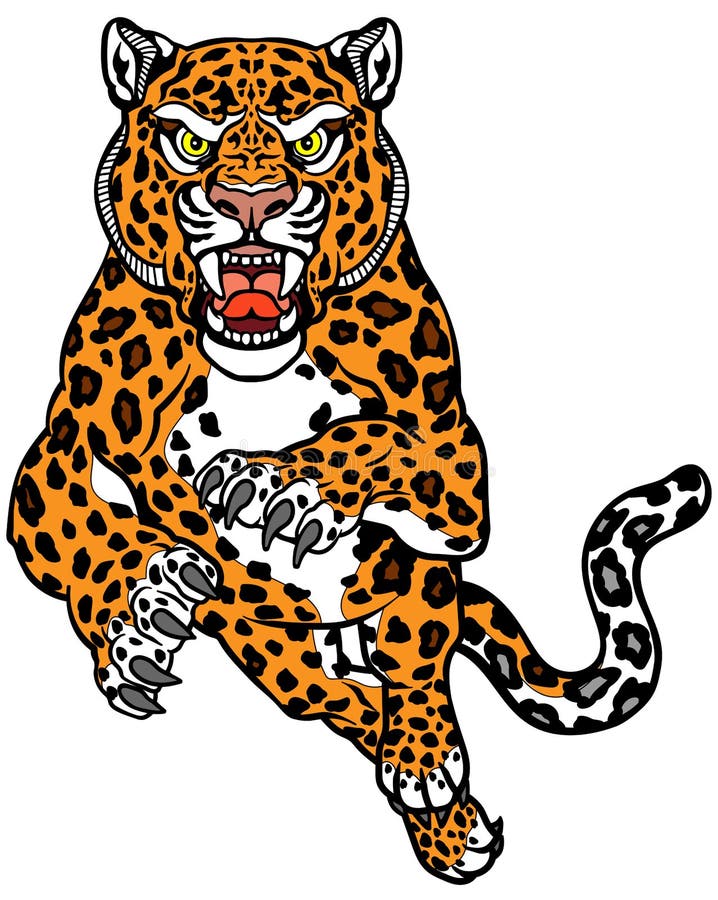 Leopard Jump in the Front View Stock Vector - Illustration of danger ...